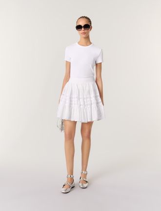 Maje Jupe Courte En Broderie - Blanc - Taille 40 - Maje