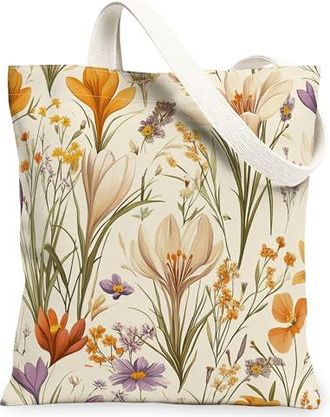 Generic Sac fourre-tout en toile de crocus de safran printanier pour le shopping, 33 x 38,1 cm, motif floral sauvage vintage, sac d&eacute;picerie r&eacute;utilisable, sac 
