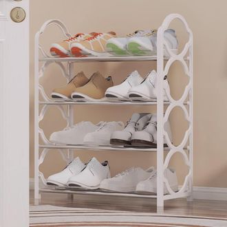 Generic 4-St&ouml;ckiges Schuhregal mit Stahlrohr und Integrierter Kunststoffhalterung, Offenes Schuh Regal mit Handlauf for Wohnzimmer, Eingangsbereich, Flur, Gar