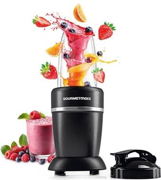 Gourmetmaxx Mixer & Smoothie Maker 4-tlg. | Standmixer elektrisch für den Vitaminkick to go | Nutrition Mixer mit auslaufsicherem Deckel | Blender, Food Processor
