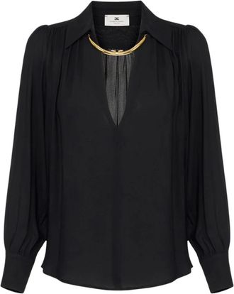 Elisabetta Franchi Femme, Blouses et Chemises, Noir, Taille: 38 FR Georgette Shirt with Jewel Detail