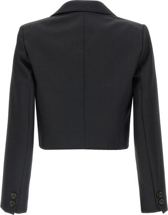 Elisabetta Franchi Cropped Virgin Wool Blazer - Black