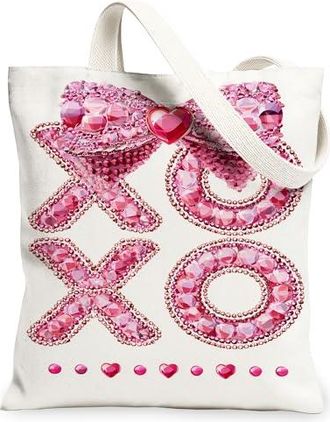 Generic Sacs fourre-tout en toile &agrave; motif de coeur, design &eacute;l&eacute;gant Xoxo r&eacute;utilisables, sacs d&eacute;picerie pour la Saint-Valentin, l&eacute;gers et lavables, p&ecirc;che, 13x15