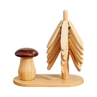 Generico Ultimatives -Untersetzer-Set - hochwertiges Naturholz-Tischset mit Zahnstocherhalter, faltbares Pad-Design