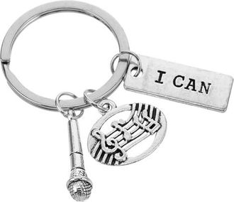 FOMIYES Porte-Cl&eacute;s Microphone en M&eacute;tal Robuste Pendentif Note de Musique Argent&eacute; Accessoire D&eacute;coratif pour Paquet &agrave; Main Pr&eacute;sent pour Chanteurs et Amateurs de