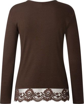 More & More T-Shirt schmales Rippshirt, Spitzensaum