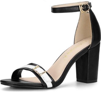 Allegra K Damen High Chunky Heel Schnalle Kn&ouml;chelriemen Sandalen Schwarz 44