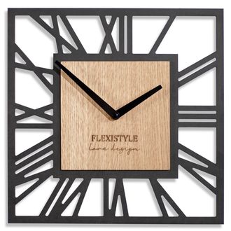 FlexiStyle Wanduhr ohne tickgeräusche modern LOFT Piccolo Square 30cm Wohnzimmer Badezimmer (Schwarz Eiche), z219n