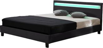 Habitat et Jardin Lit Double Maria en Simili Noir avec LED Int&eacute;gr&eacute;es 140 x 190 cm | Cadre de Lit 2 Places Design | Sommier &agrave; Lattes Inclus