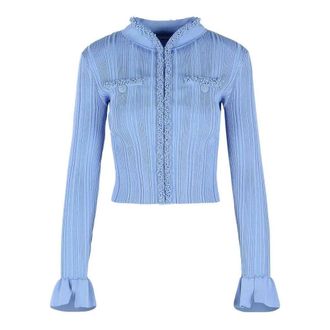 Self Portrait Femme, Pulls, Bleu, Taille: 36 FR Pearl Trim Cardigan