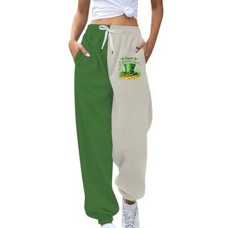 Generic Pantalon de surv&ecirc;tement &agrave; blocs de couleurs pour femme - Imprim&eacute; tr&egrave;fle - Cordon de serrage &agrave; la taille avec poches - Pantalon d&eacute;contract&eacute; et ample po