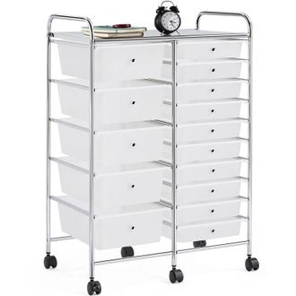 Yaheetech Chariot de Rangement Plastique Desserte &agrave; roulettes Tour de Rangement avec 15 Tiroirs Multicolores 4 roulettes Universelles 2 avec Freins 63 x 37 x