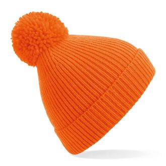 Beechfield B382 Engineered Knit Ribbed Pom Pom Beanie (Orange)