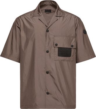 Moncler Moncler Chemise Ray&eacute;e &Agrave; Manches Courtes Et Logo, Homme, Marron, Taille: Xxl
