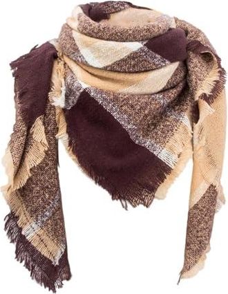 Generic Ensemble &eacute;charpe, bonnet, gants, pour homme et femme, &eacute;charpe triangulaire &agrave; carreaux pour femme, caf&eacute;, A