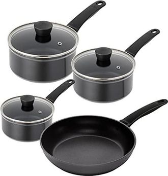 Kuhn Rikon Easy Induction Kochgeschirr 4er Set, Stielkasserollen 16/18/20 cm, Bratpfanne 24 cm, induktionstauglich, Aluminium, Aluminum