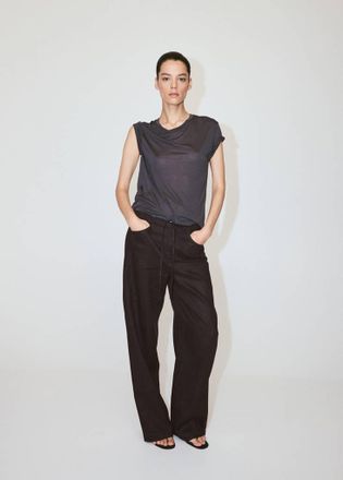 Mango Pantalon lin naud chocolat - Femme - 32 - MANGO