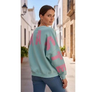 Miss Goodlife Sweatshirt MG13593 Roundneck Namast&eacute; Peace Double - Hellblau mit Neon-Print