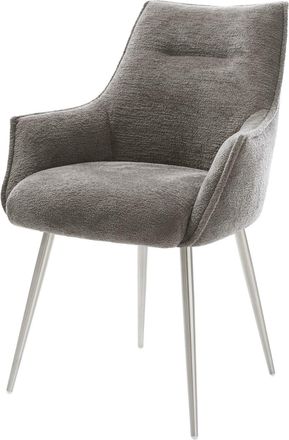 DELIFE Polsterstuhl Alja-Flex mit Armlehnen 4-Fu&szlig; konisch Edelstahl Boucl&eacute; Soft Schlamm Taschenfederkern