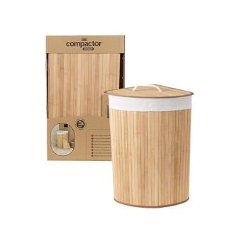 Compactor Eck-W&auml;schekorb aus Bambus, faltbar, Abnehmbarer Deckel, naturfarbenes Innenfutter, platzsparend, 35 &times; 35 &times; 60 cm, nat&uuml;rliches Design f&uuml;r Badezimmer