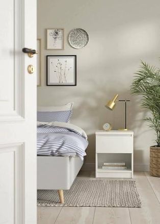 Dmora Nachttisch Annette, Niedrige Kommode, Tisch, Multifunktionaler Nachttisch, 40x40 h50 cm, Weiß