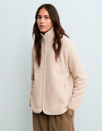 Oysho veste &eacute;paisse en imitation peau de mouton &agrave; col montant, cr&egrave;me-Blanc