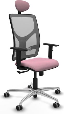 Piqueras y Crespo Schreibtischstuhl mit Rollen, 1D-Armlehnen, h&ouml;henverstellbare Lendenwirbelst&uuml;tze und festes Kopfteil, ausgestattet mit 3 Positionen, Grau/Rosa