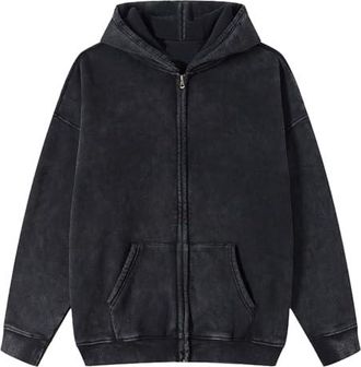 Generic Sweat à Capuche zippé Vintage pour Homme, en Polaire, Manches Longues, Style Streetwear, avec Poches, Haut décontracté à Capuche