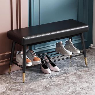 Generic Schwarz - Eingangsbank Mit Stauraum Und Sitzgelegenheiten, 2-stufige Schwarze Schuhregalbank Aus Metall for Flur, Wohnzimmer, Fußende des Bettes(80 x 