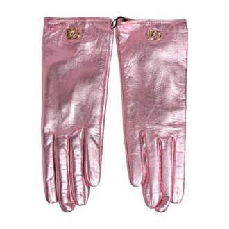 Dolce & Gabbana Gants en cuir m&eacute;tallis&eacute; avec d&eacute;tail logo - Femme - Accessoires - Rose - Taille: ONE Size