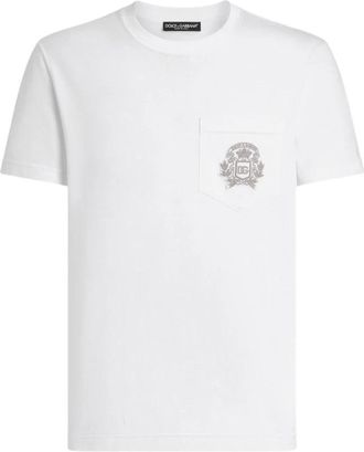 Dolce & Gabbana Homme, Tops, Blanc, Taille: XL T-shirt en coton brod&eacute;