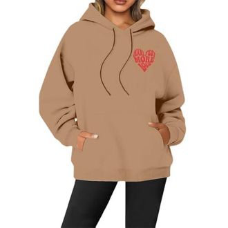 Generic Sweat-shirt pour femme XXL Streetwear &agrave; la mode Sweat &agrave; capuche Coupe &agrave; manches longues avec motif de coeur romantique Haut d&eacute;contract&eacute; pour femme pou