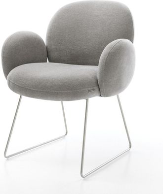 DELIFE Esszimmerstuhl Nube-Flex mit Armlehnen Strukturstoff Soft Grau Kufengestell Edelstahl Taschenfederkern, Esszimmerst&uuml;hle