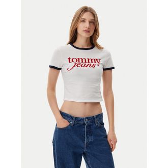 Tommy Jeans T-Shirt Script Ringer DW0DW20631 &Eacute;cru Slim Fit