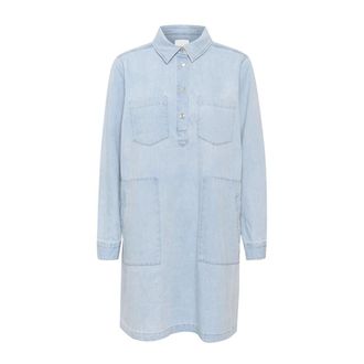 Part Two Denim Kleid mit Hemdkragen und Taschen - - Dresses - Damen - Blau - M