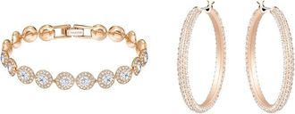 Swarovski Angelic Armband, Rund, Weiss, Roségold-Legierungsschicht & Stone Kreolen, Rosa, Roségold-Legierungsschicht