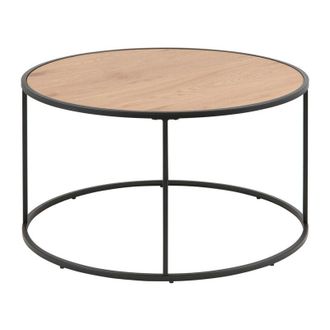 Selsey Selsey MAGERTA - Beistelltisch / Couchtisch in Eichenholzoptik mit Metallgestell in Schwarz, rund, 80 cm