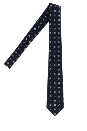 Saint Laurent Mens Embroidered Jacquard Tie Navyivory Exterior: Silk Lining: Cravatte E Papillon Ties