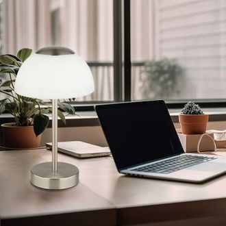 Globo Lighting Lampe de table avec variateur tactile LED lampe de chevet &agrave; batterie lampe de table lampe de salon, m&eacute;tal nickel verre mat opale, 2,5W 150lm blanc