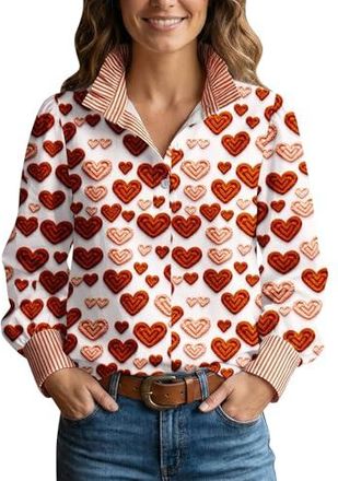 Generic 2026 Chemisier Femme Chic Et &Eacute;l&eacute;gant Saint-Valentin Tee Shirt Soft Manches Longues Haut Col en V Boutonn&eacute; Tunique Couleur Unie Chemisier Grande Taille