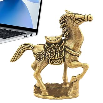 Generico Messing mit chinesischer Pferdestatue mit Goldm&uuml;nzen | Elegante Dekoration Geschenkidee f&uuml;r Wohnzimmer B&uuml;ro Neujahr ko zeigt eine goldene Stange Desig