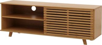 Hhg jamais utilisé] Meuble tv en bambou 585, table basse, commode, avec compartiments de rangement certifiés fsc 50x140x40 cm