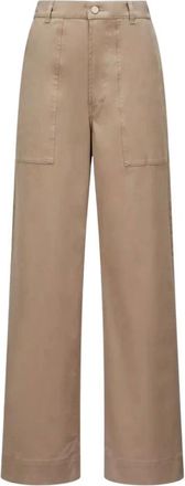 Moncler Femme, Pantalons, Beige, Taille: 38 FR Pantalon Gabardine Taille Haute Jambe Droite