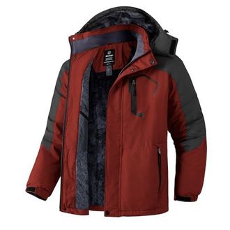 Wantdo Homme Veste de Ski Montagne Outdoor Manteau dhiver Chaud avec Capuche Amovible Veste Imperm&eacute;able Coupe-Vent Veste Randonn&eacute;e pour Voyage Bordeaux-Gris 