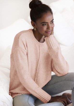 Lascana Rundhalspullover LASCANA, Damen, Gr. 32/34, rot (rosenholz), Strick, Obermaterial: 53% Polyester, 37% Polyacryl, 10% Polyamid, unifarben, figurumspiel