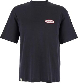 Jacquemus Homme, Tops, Noir, Taille: S T-shirt Bleu avec Logo Patch