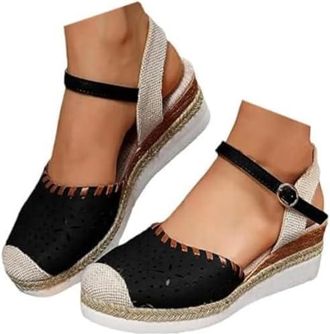 Generic Sandales orthop&eacute;diques compens&eacute;es &agrave; bout ferm&eacute; pour femme, habill&eacute;e d&eacute;t&eacute;, d&eacute;contract&eacute;e, confortable, l&eacute;g&egrave;re, sandales de marche antid&eacute;rapantes avec bo