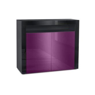 Vladon Kommode Valencia, Made in Germany, Sideboard mit 2 Türen und 1 offenem Fach, Schwarz matt/Brombeer Hochglanz/Schwarz Hochglanz (108 x 92 x 40 cm)
