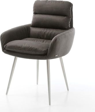 DELIFE Esszimmerstuhl Abelia-Flex mit Armlehnen Mikrofaser Anthrazit Vintage 4-Fuß konisch Edelstahl, Esszimmerstühle