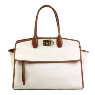 Ferragamo Pre-owned Toile sacs-main - Femme - Pre-owned - Beige - Taille: ONE Size
